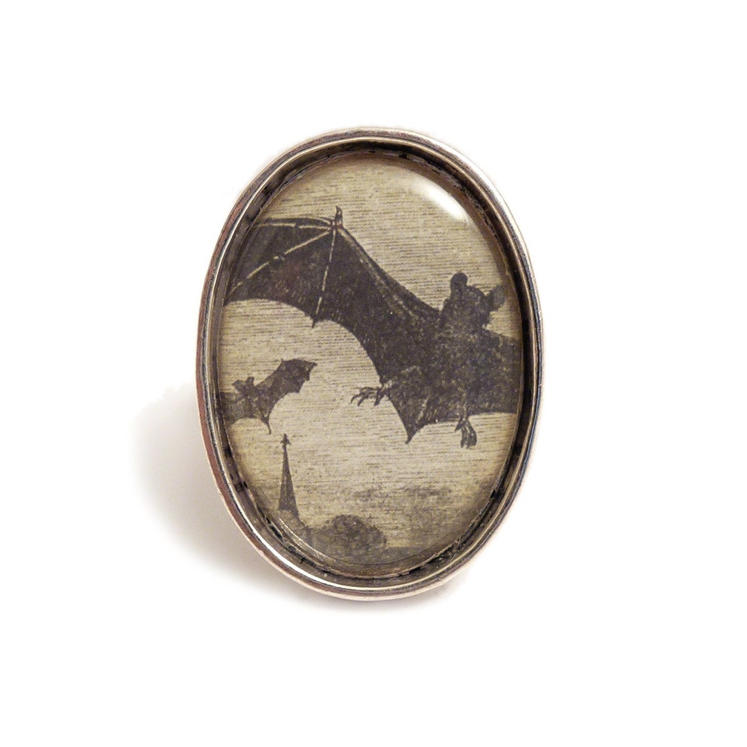 Gothic Bat Ring - Bats in Flight Unisex Silver Adjustable Ring ...