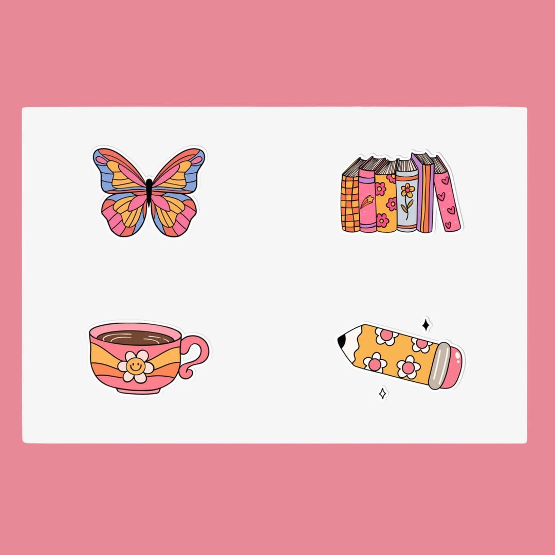 Retro Sticker Sheet 70s Decals Playful 60s Sticker Gift for Reader Junk ...