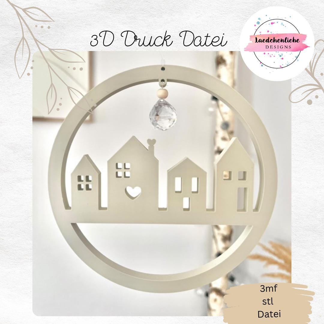 STL 3mf Suncatcher Loop House Houses Home Hanging Loop Decoration 3D ...
