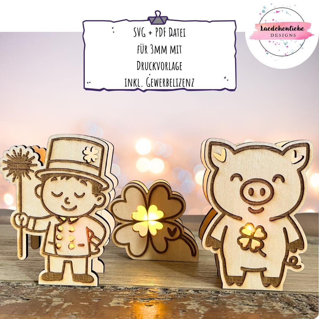 Glücksbringer Silvester SVG Laser Set + PDF Druckvorlage | 3mm ...