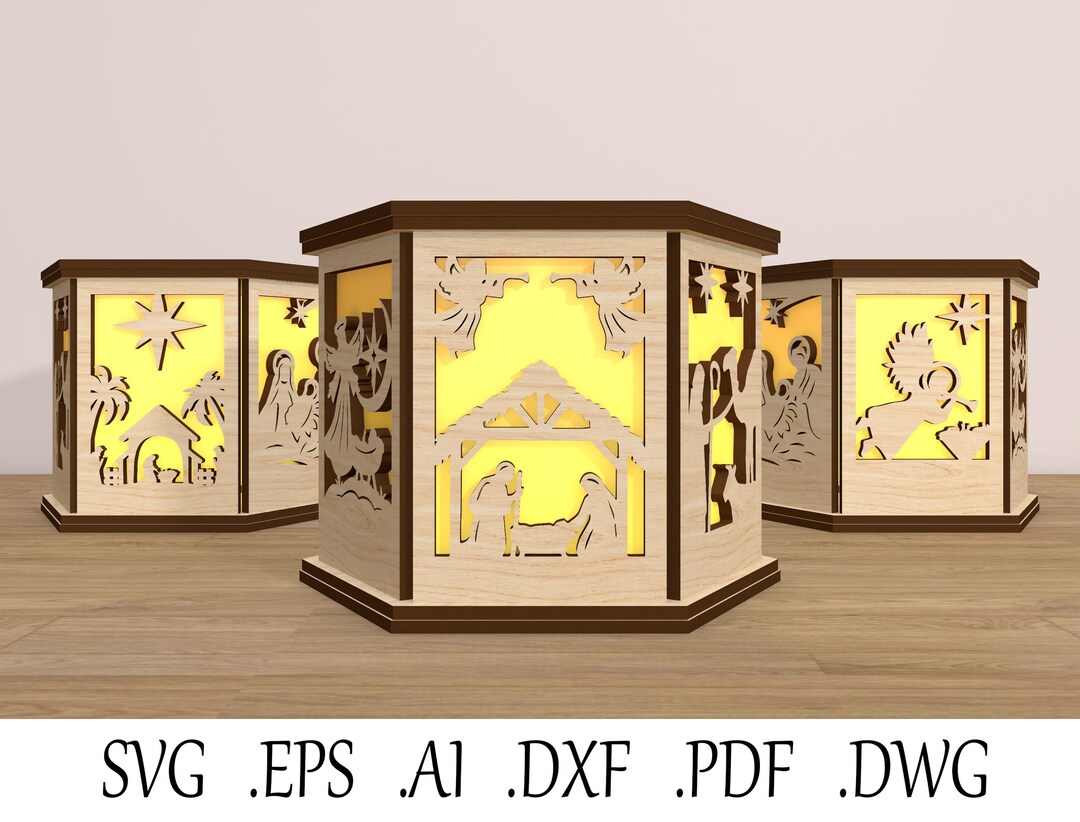 Nativity Scene Lampcandle Laser Cut File Svg,nativity Lantern Svg,jesus ...