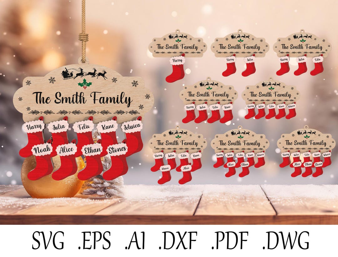 Sock Family Svg, Sock Stocking Hanger Svg, Customize Family Name Svg ...
