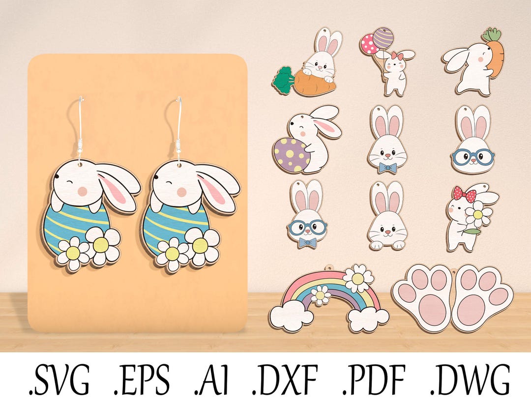 Cute Easter Earrings SVG, Bunny SVG, Earrings Templates Svg, Earrings ...