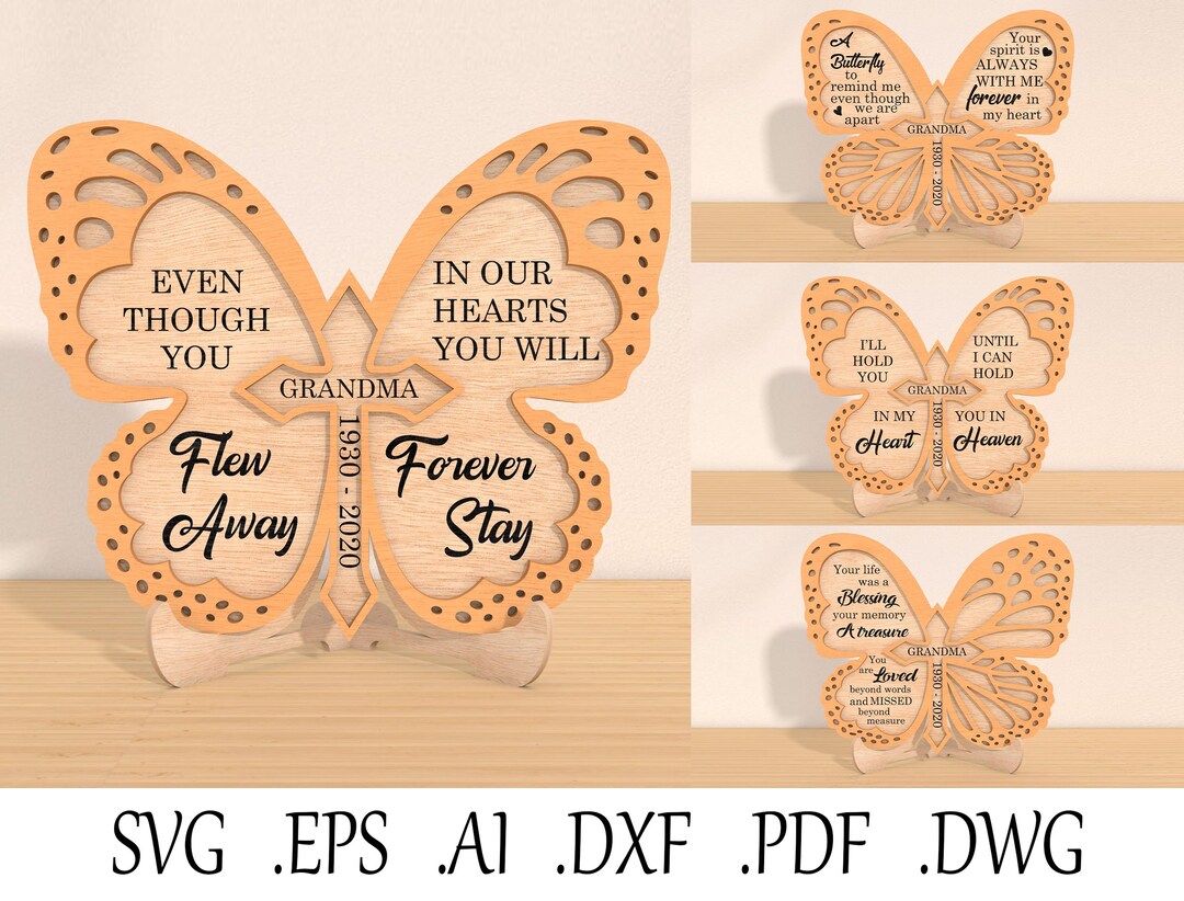 Memorial Remembrance Standing Cut File Svg, Wooden Butterfly Shape Svg ...
