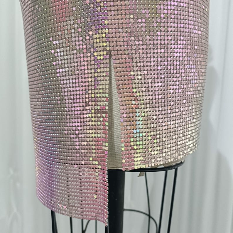 Iridescent Pink Metal Mesh Dress – Cowl Neck Chainmail, Criss-cross ...