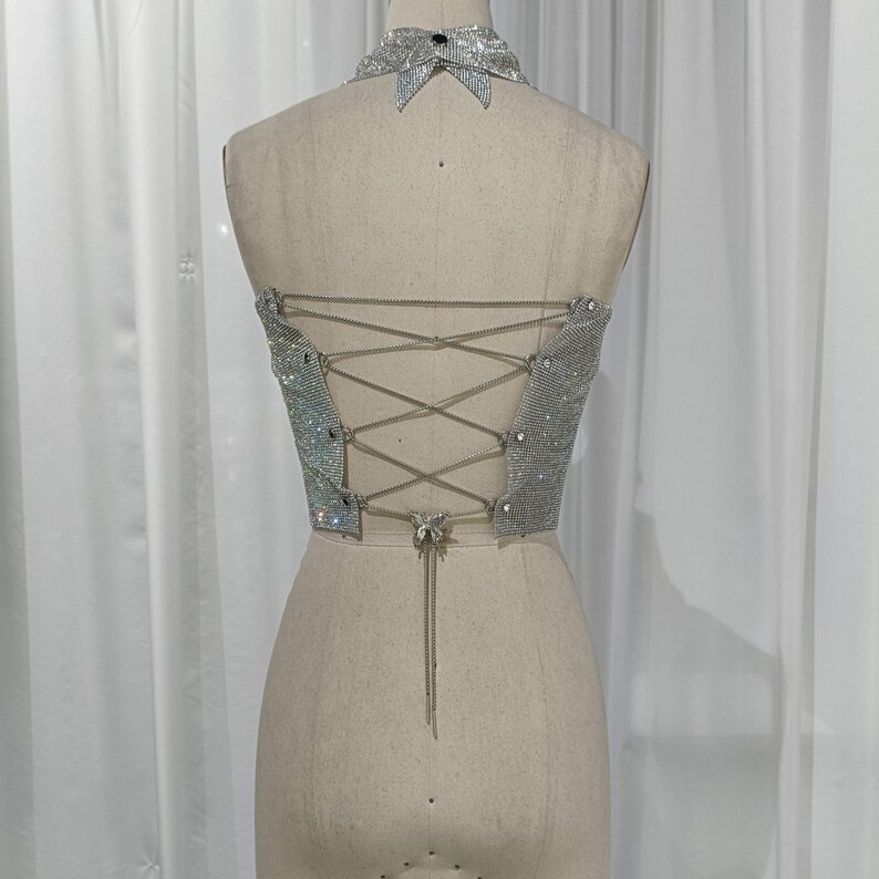 Handmade Rhinestone Mesh Crop Top With Bandana Necklace - Party ...