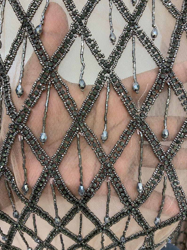 Silver Crystal Beaded Net Fabric: Luxury Wedding Dress Material - Etsy
