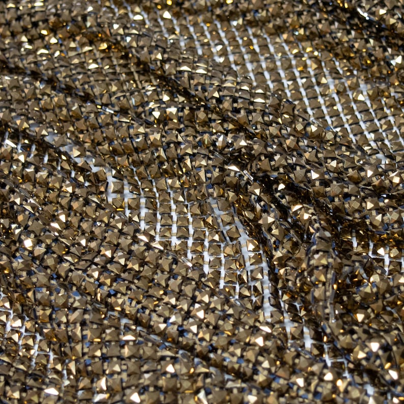 Luxury Gold Fishnet Fabric With Large Square Crystals – Embellished ...