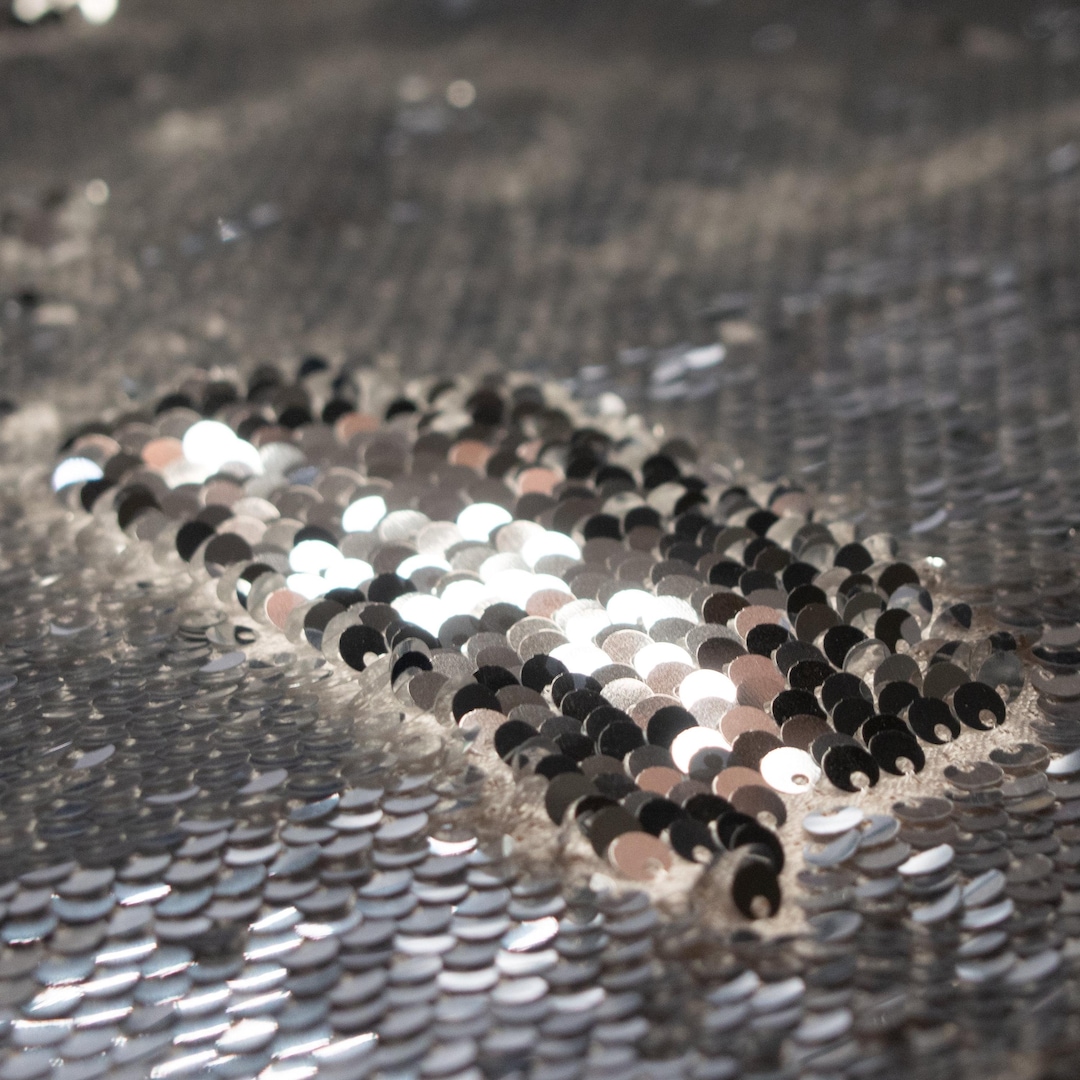 Silver Sequin Mesh Fabric - Shiny Metallic Round Sequins on Soft Mesh ...