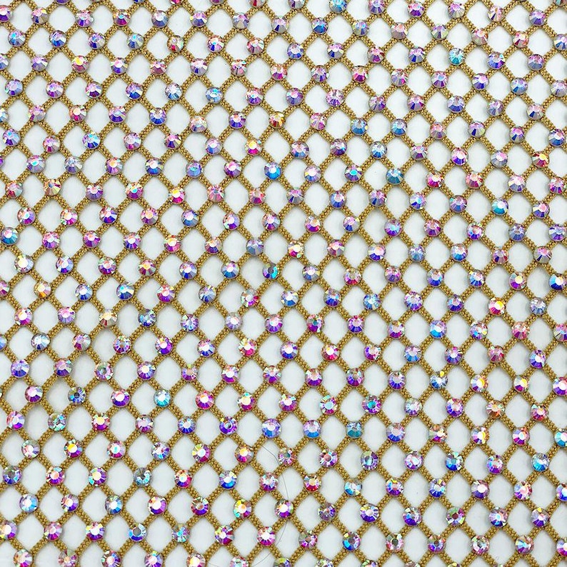 Crystal AB Rhinestone Fishnet Fabric: 4-way Stretch Couture Material - Etsy