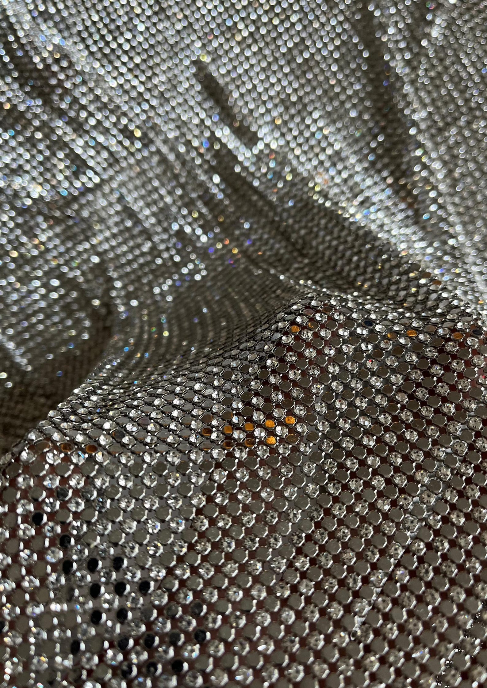 Crystal Rhinestone Brass Metal Mesh Fabric – Couture Statement Design ...
