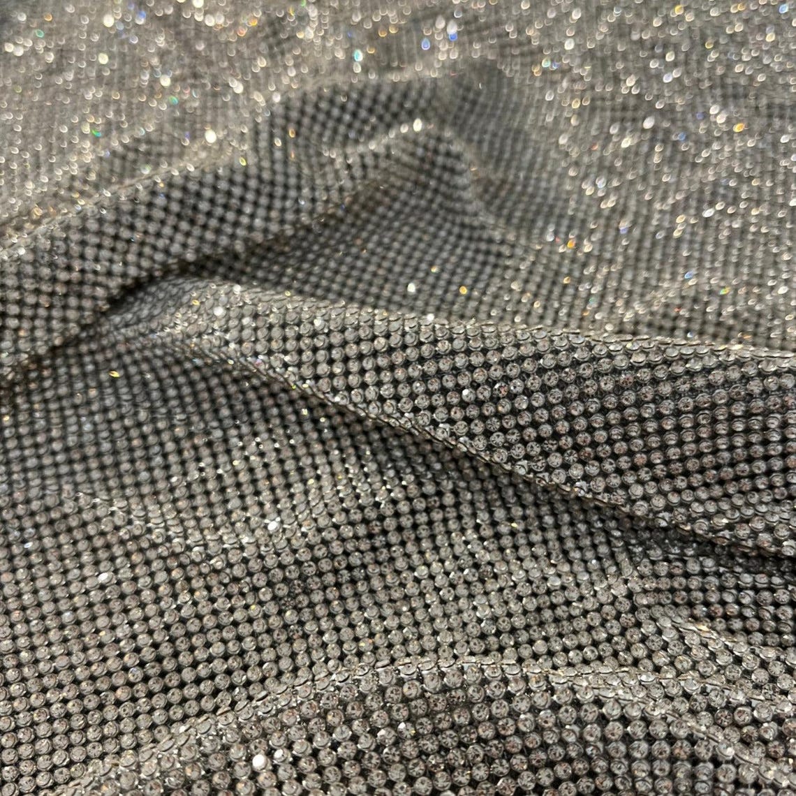 Luxury Silver Crystal Mesh Fabric – Chainmail Rhinestone Embellished ...