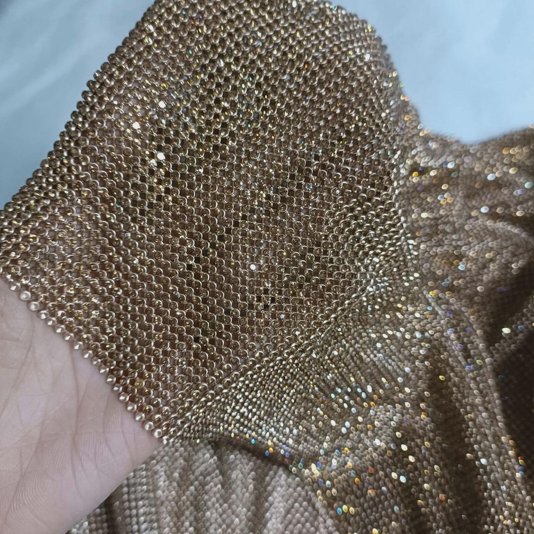 Luxury Golden Shadow Crystal Mesh Fabric – Chainmail Rhinestone ...