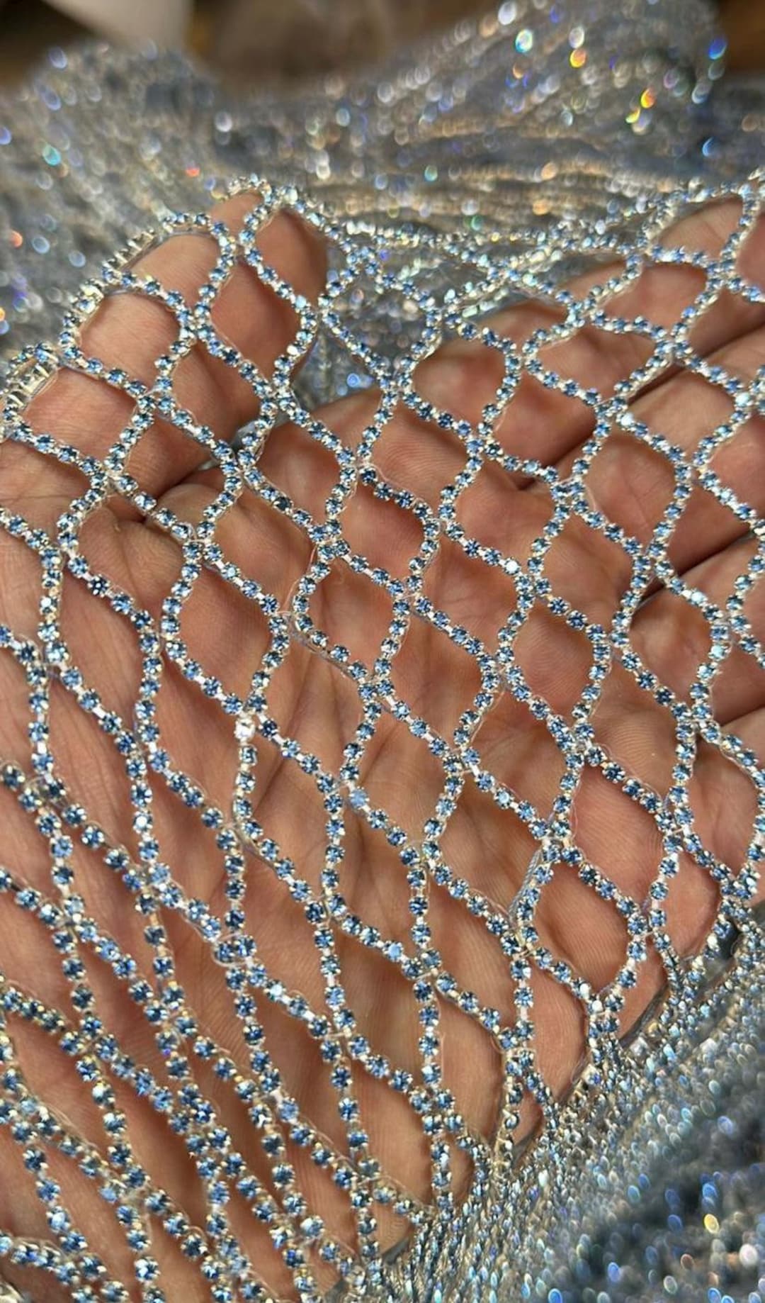 Blue Crystal Lattice Fabric: Hand-beaded Couture Embellishment - Etsy