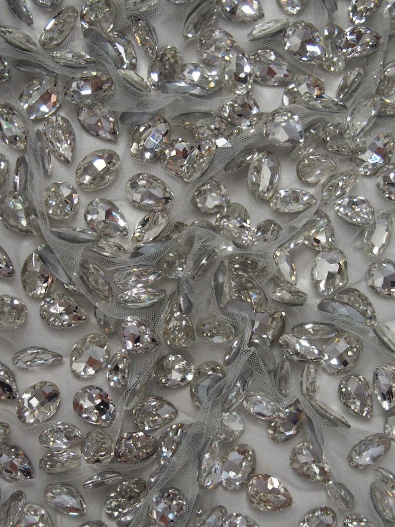 Crystal Tulle Fabric: Luxury Glass Diamond Embellished Bridal Gown ...