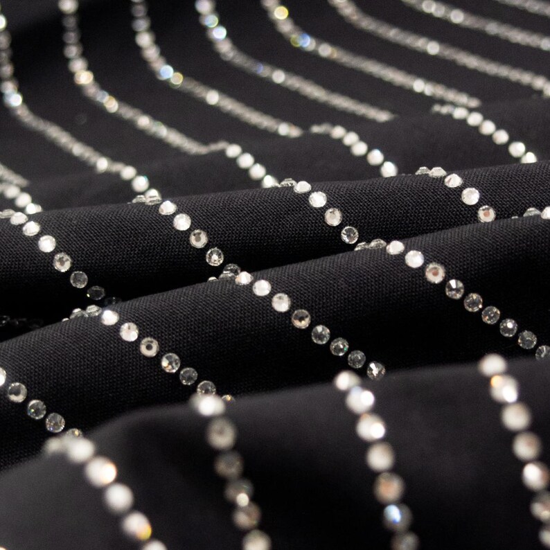 Crystal Embellished Black Pinstripe Fashion Luxury Crystal Fabric - Etsy