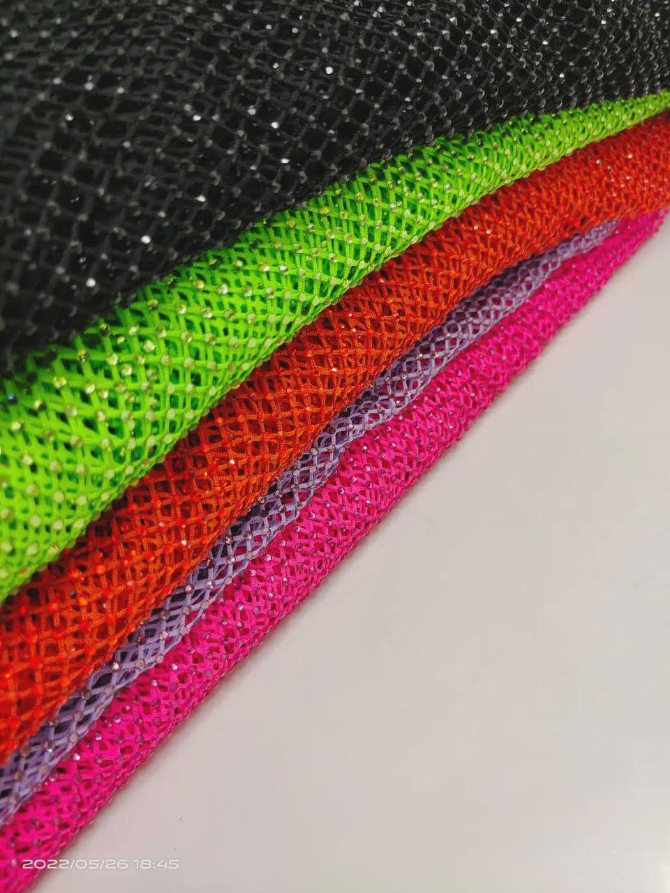 Jet Black Crystal Fishnet Fabric: SS10 Rhinestone Mesh, 4-way Stretch ...