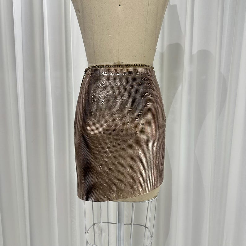 Bronze Metal Mesh Chainmail Mini Skirt | Stylish Chain Wrap Closure | Edgy Elegance ...
