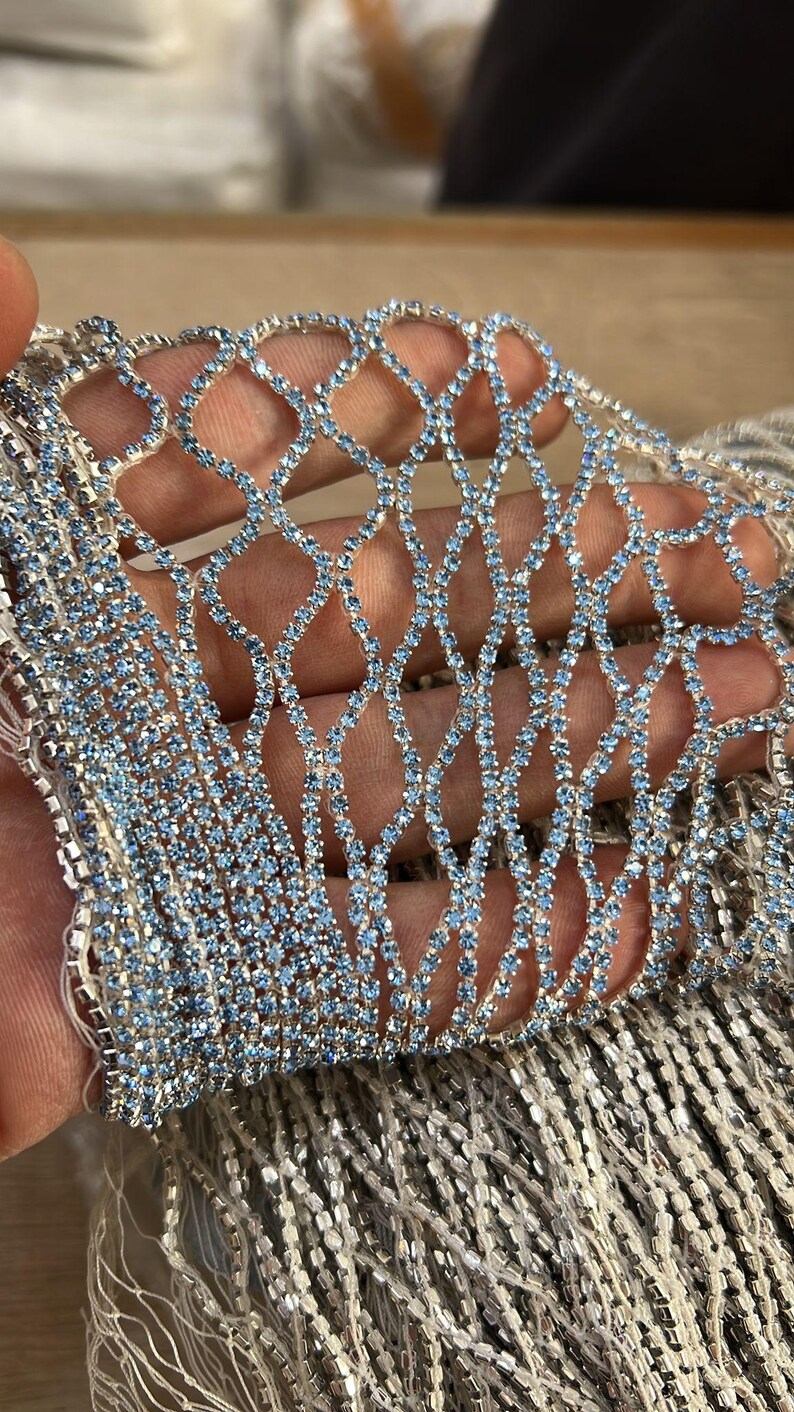 Blue Crystal Lattice Fabric: Hand-beaded Couture Embellishment - Etsy