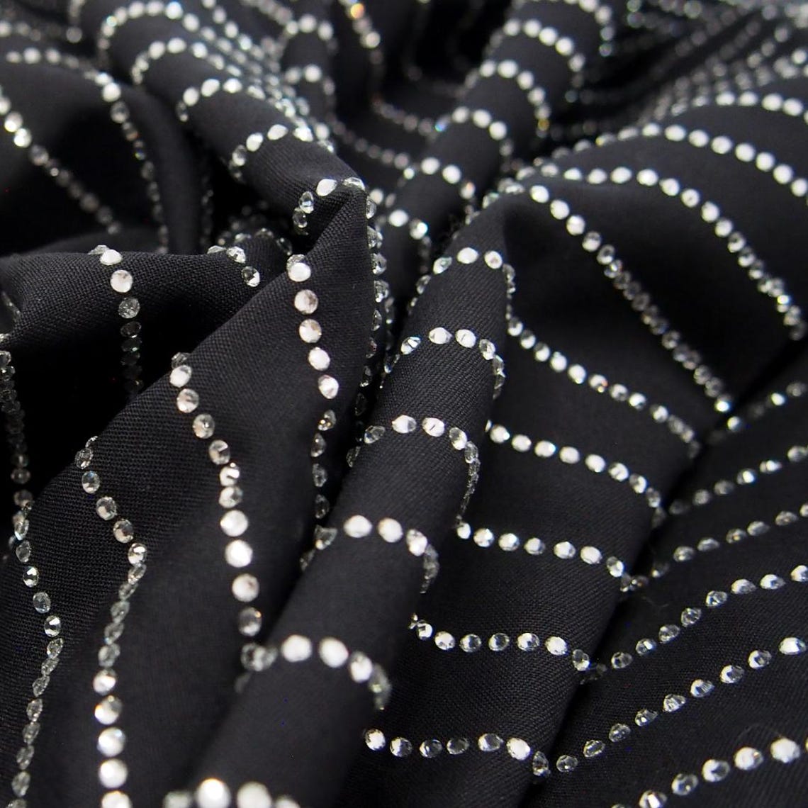 Crystal Embellished Black Pinstripe Fashion Luxury Crystal Fabric - Etsy