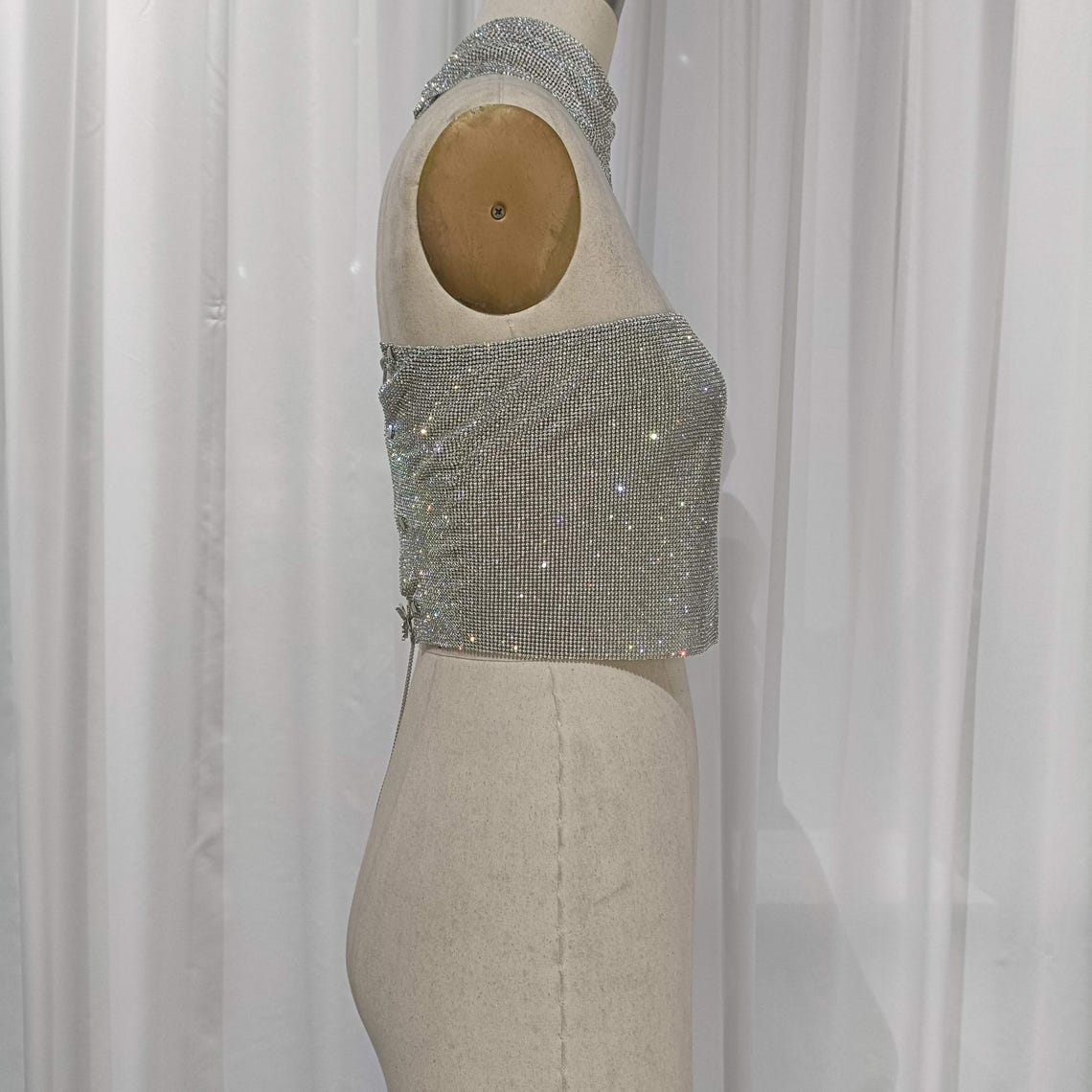 Handmade Rhinestone Mesh Crop Top With Bandana Necklace - Party ...