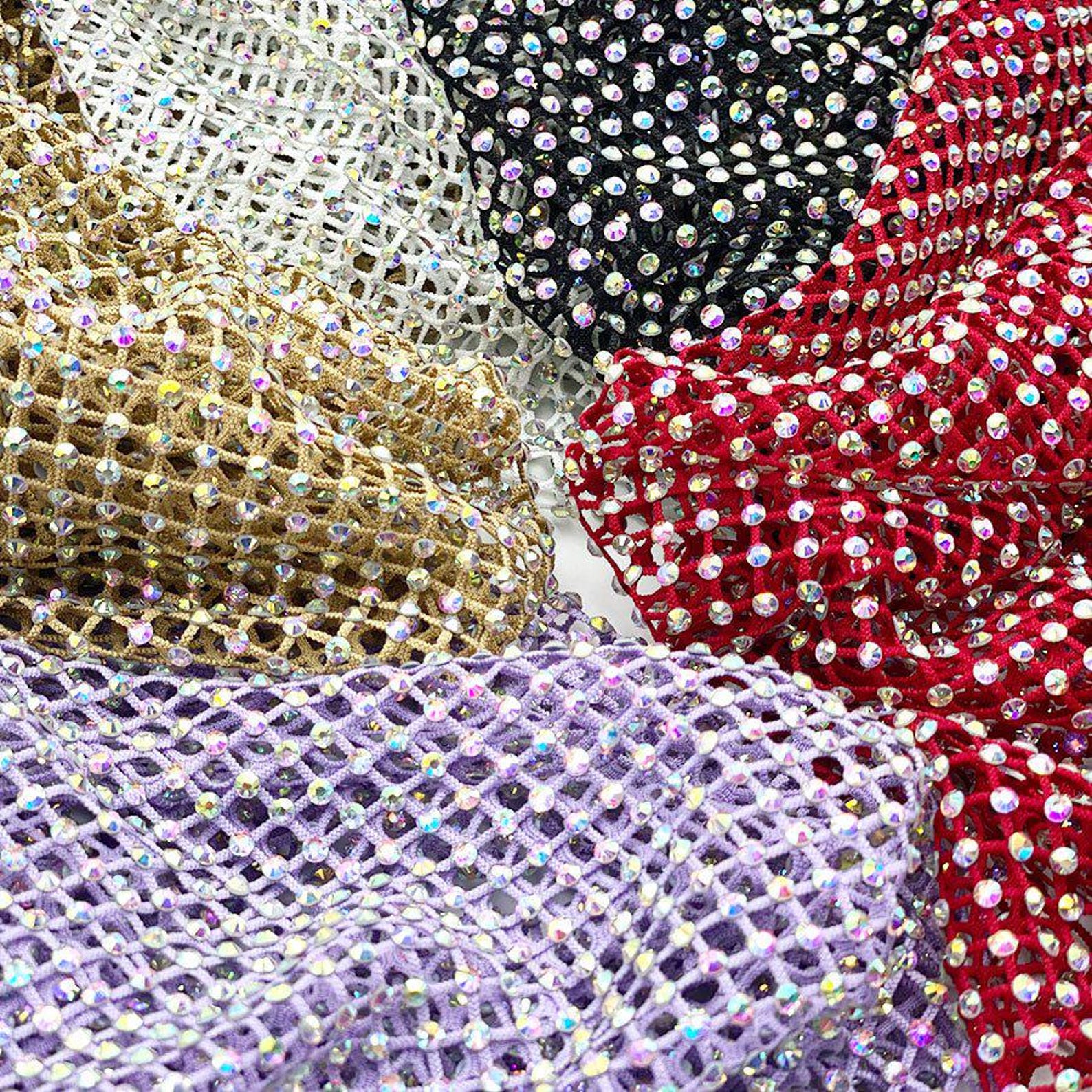 Crystal AB Rhinestone Fishnet Fabric: 4-way Stretch Couture Material - Etsy