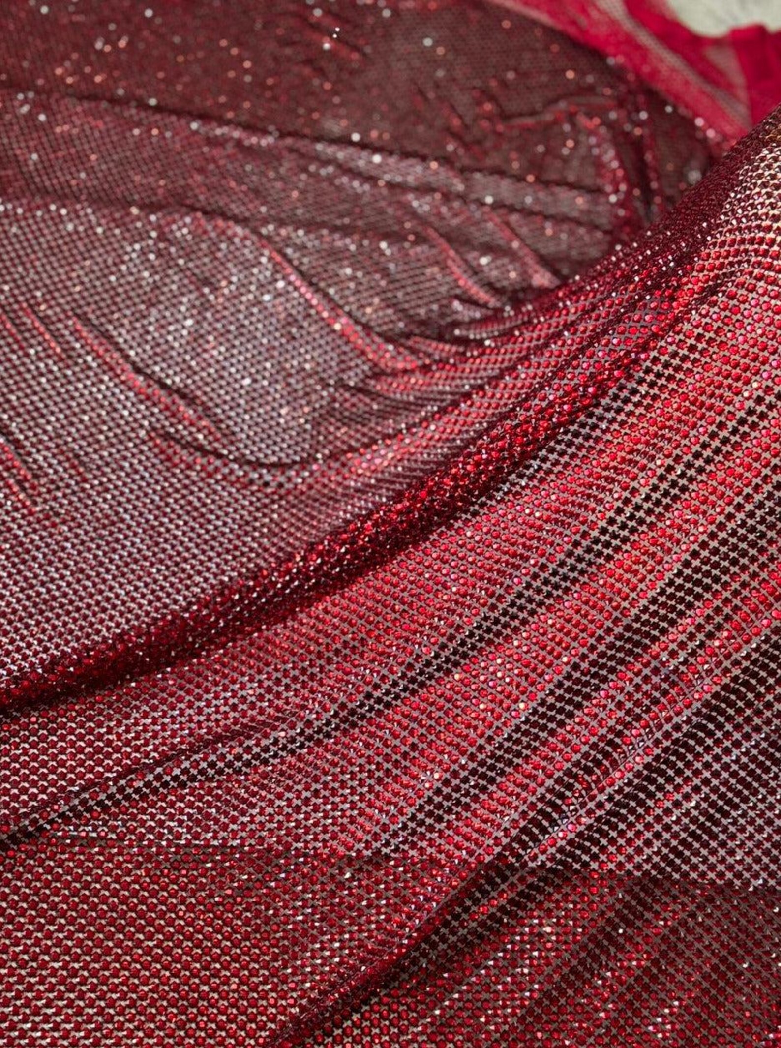 Luxury Red Fishnet Fabric With Light Siam Large Square Crystals ...