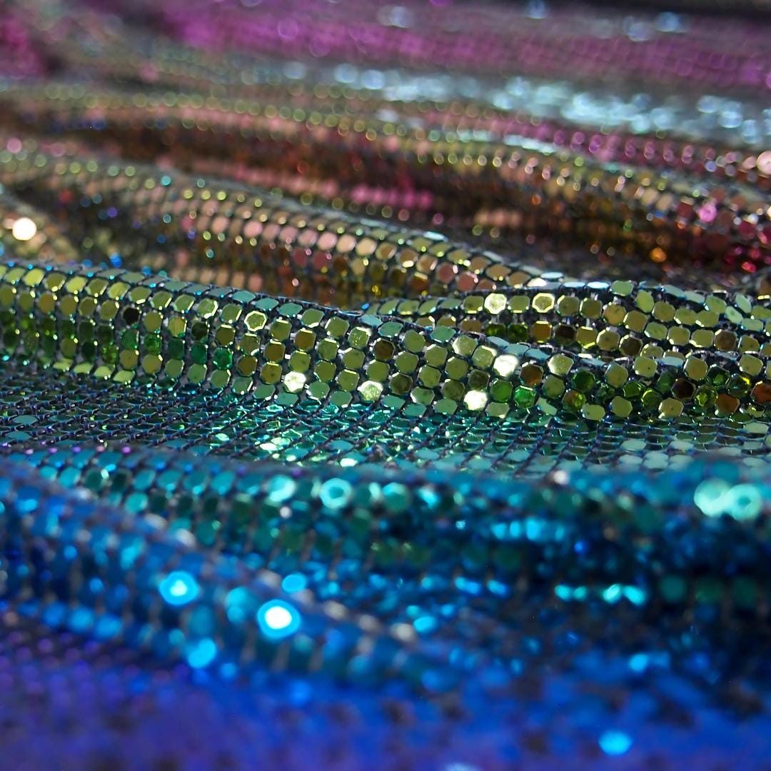 Vibrant Multicolor Iridescent Metal Mesh Chainmail Fabric - Shimmering ...