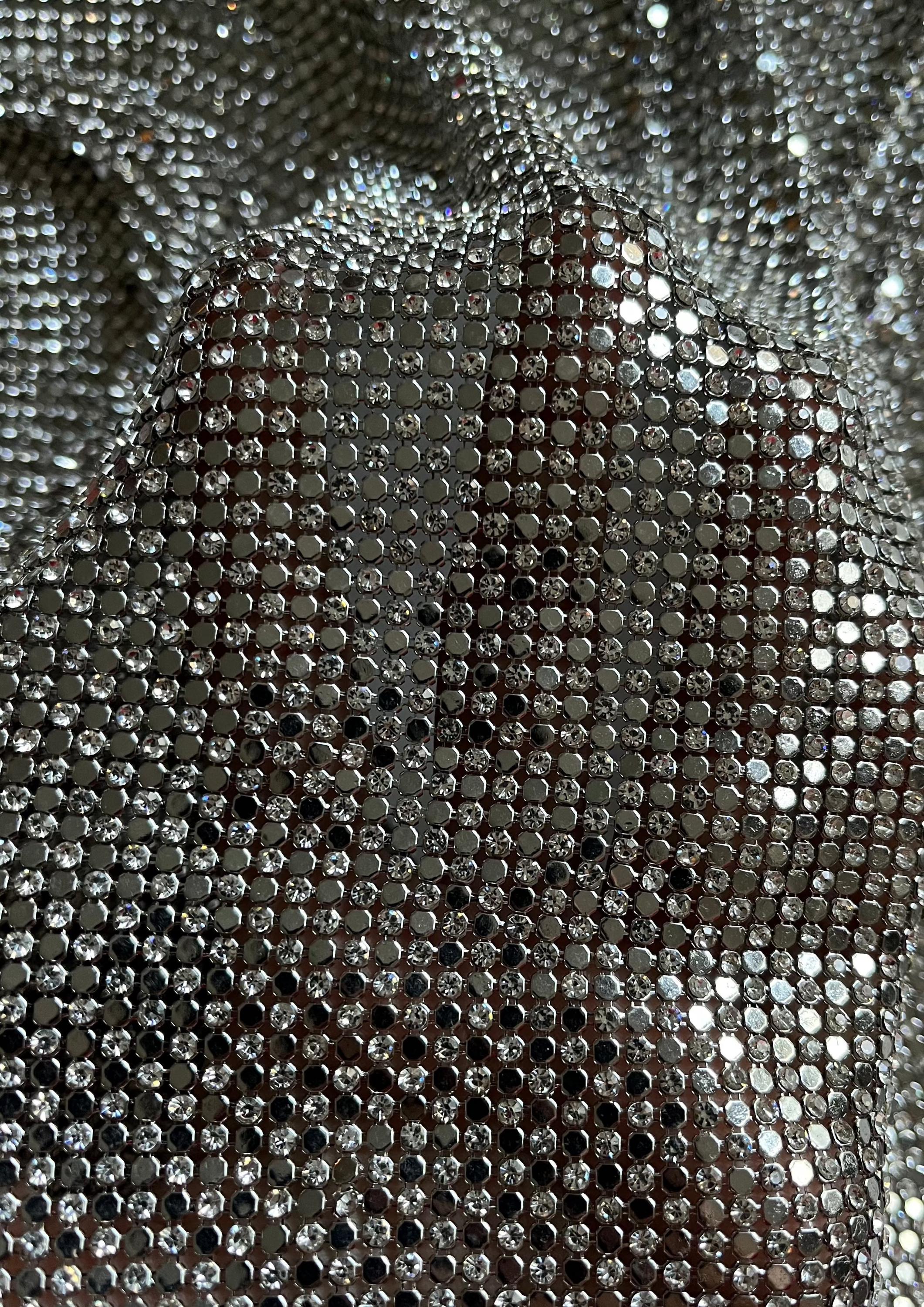 Crystal Rhinestone Brass Metal Mesh Fabric – Couture Statement Design ...