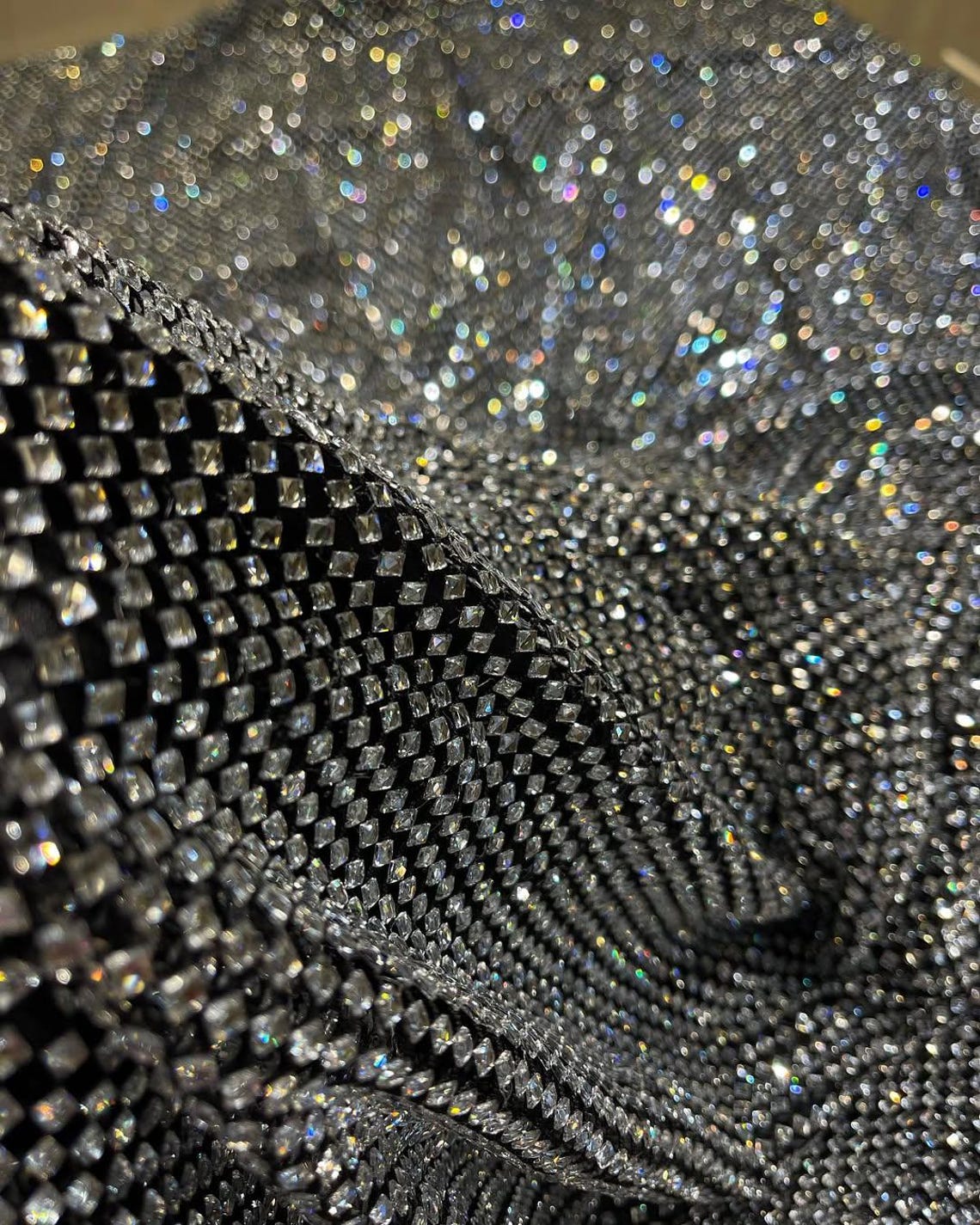 Crystal Fishnet Fabric With 4x4 Square Glass Stones – Black Net Base ...