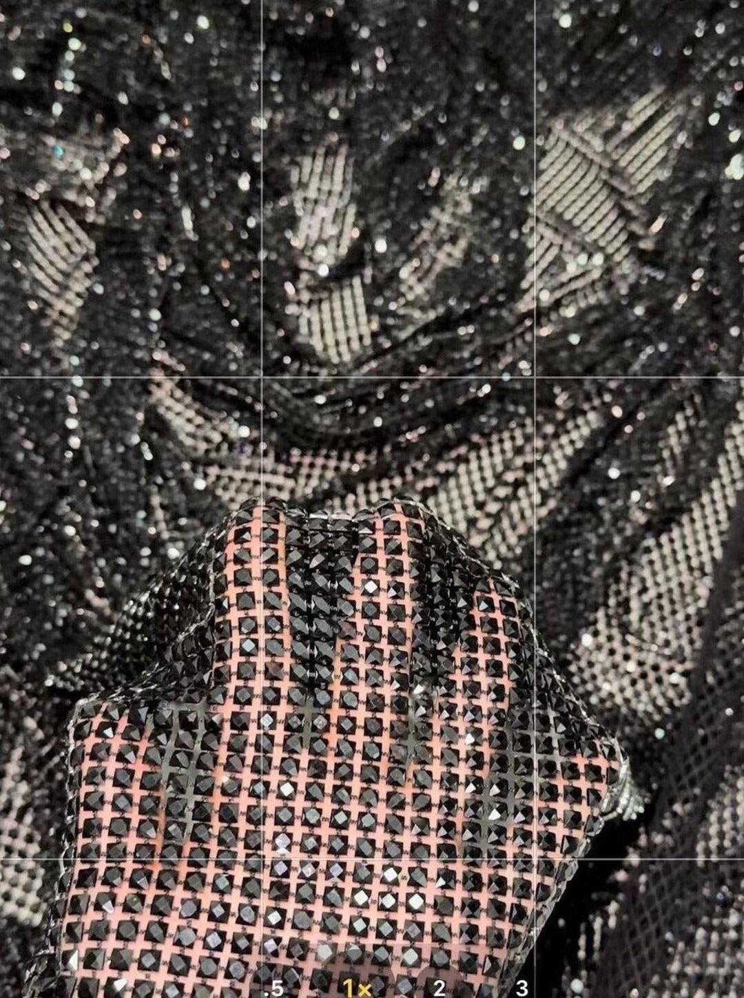 Jet Black Rhinestone Fishnet Fabric - Crystal Embellished Stretchable ...