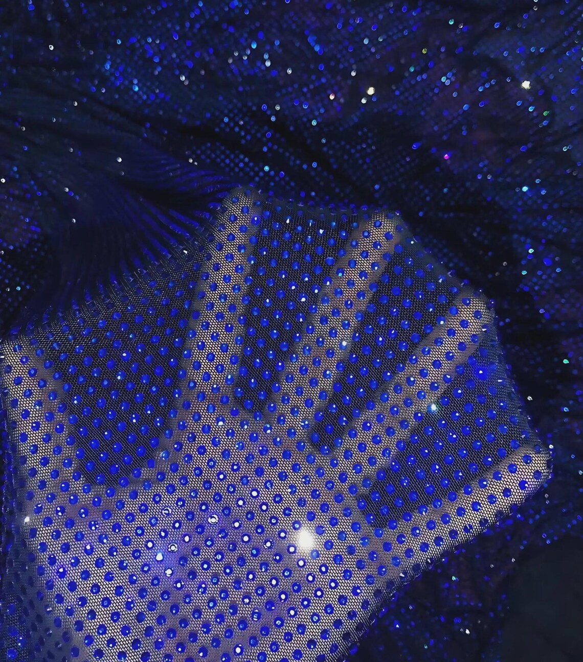 Sapphire Crystal in Dark Blue Power Mesh Four Way Stretchable Fabric ...