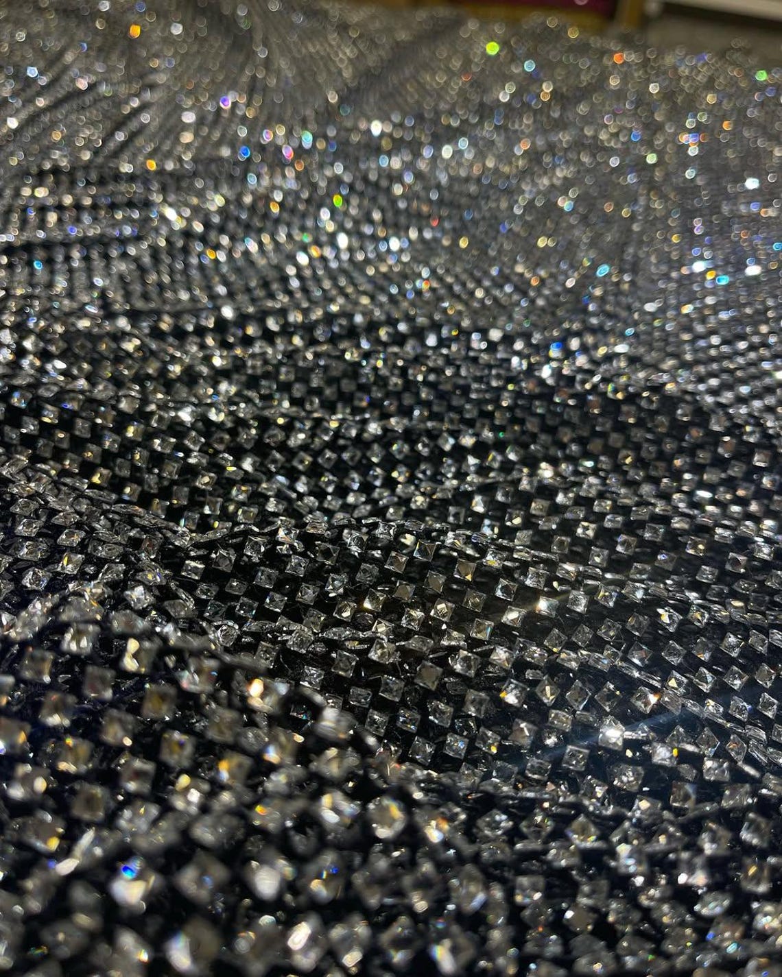 Crystal Fishnet Fabric With 4x4 Square Glass Stones – Black Net Base ...