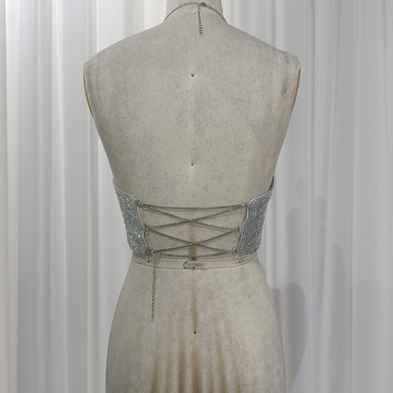 Sparkling Crystal Mesh Halter Top With Lace-up Back - Handmade ...