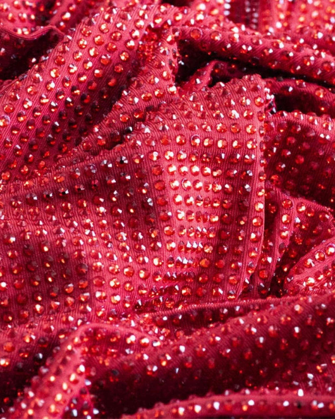 Luxury Ruby Red Fabric With Light Siam Crystals – Embellished Tulle for ...