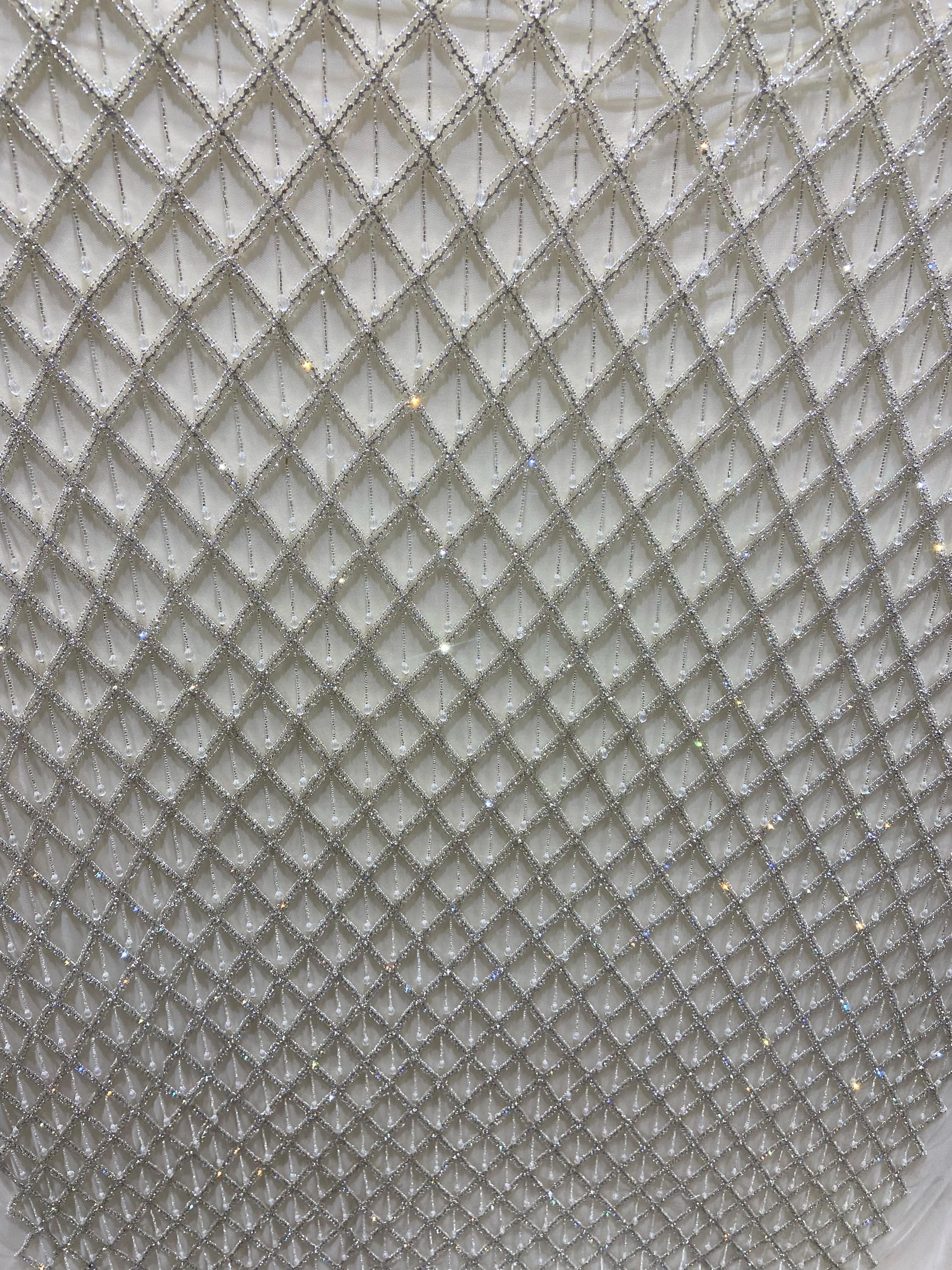 Silver Crystal Beaded Net Fabric: Luxury Wedding Dress Material - Etsy