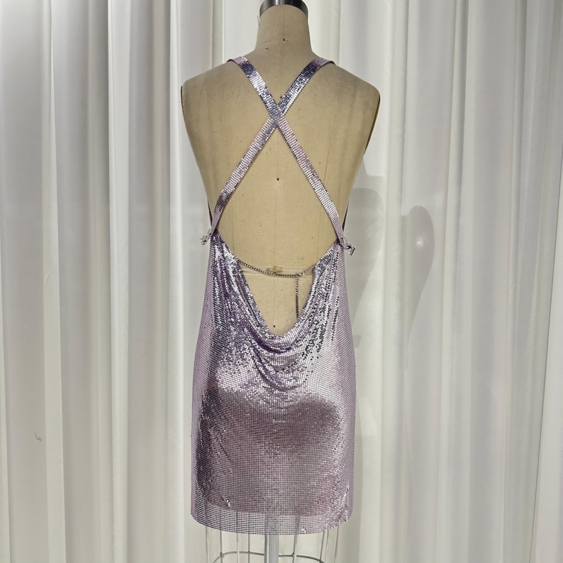 Lilac Metal Mesh Mini Dress – Chainmail, Cowl Neck, Criss-cross Back - Etsy