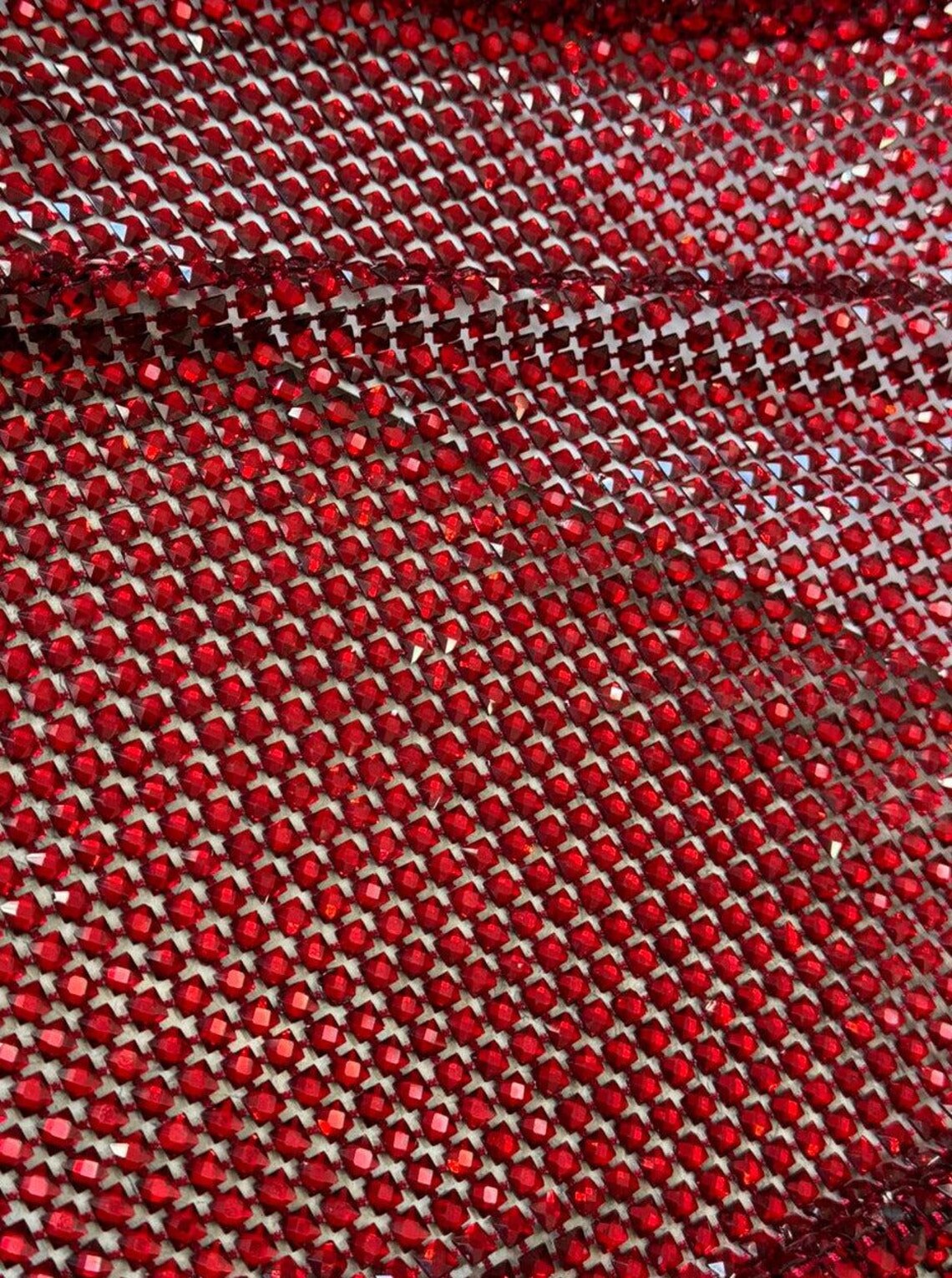 Luxury Red Fishnet Fabric With Light Siam Large Square Crystals ...