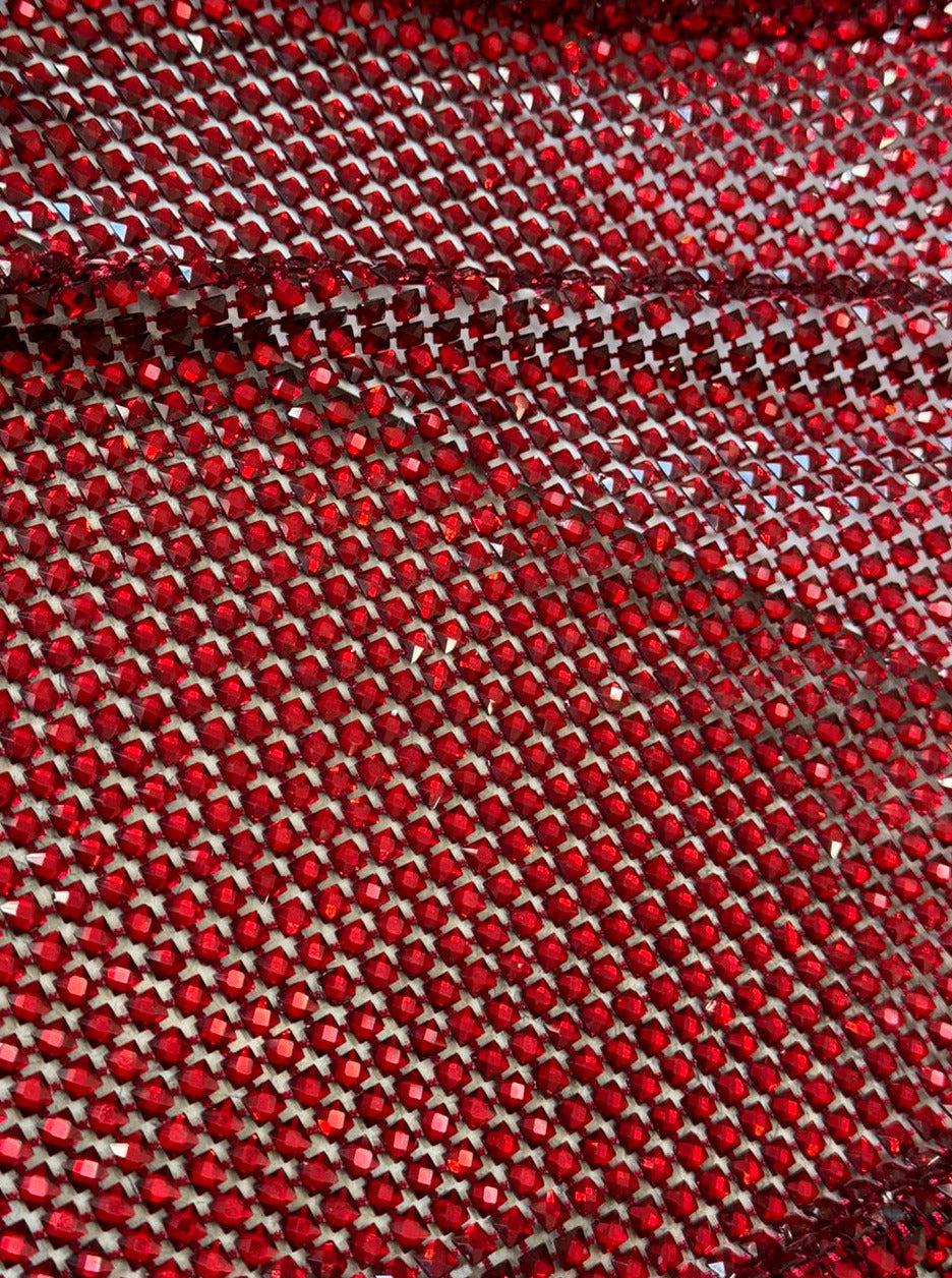 Luxury Red Fishnet Fabric With Light Siam Large Square Crystals ...