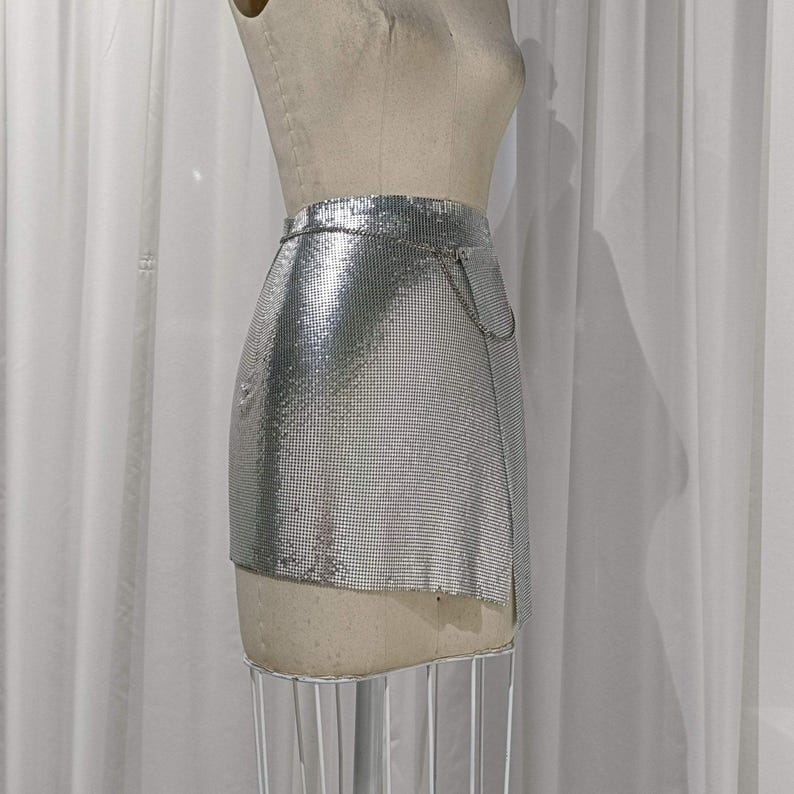 Silver Metal Mesh Chainmail Mini Skirt | Stylish Chain Wrap Closure | Edgy Elegance ...