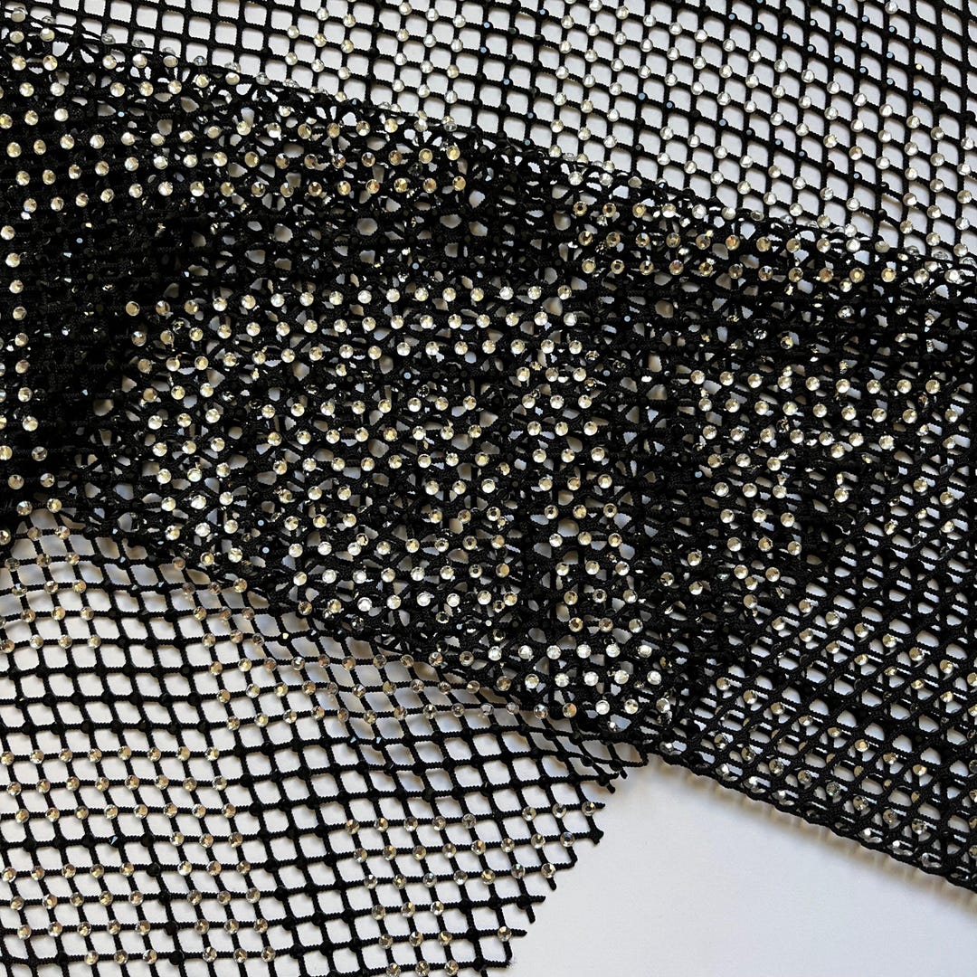 Custom Crystal SS10 Pattern on Black Fishnet, 4-way Stretch Rhinestone ...