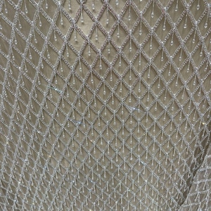 Silver Crystal Drop Sequin Beaded Net Fabric, Wedding Dress Luxury ...