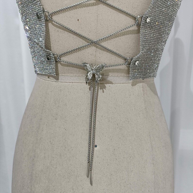 Handmade Rhinestone Mesh Crop Top With Bandana Necklace - Party ...