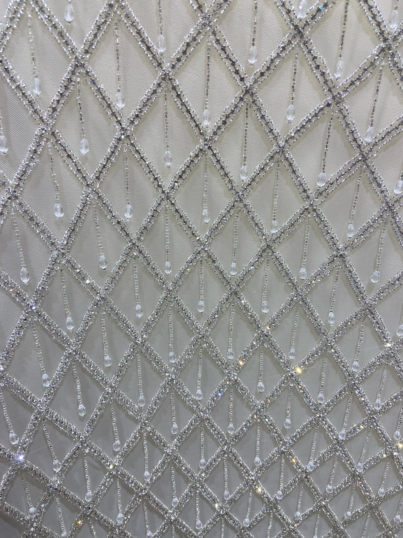 Silver Crystal Drop Sequin Beaded Net Fabric, Wedding Dress Luxury ...