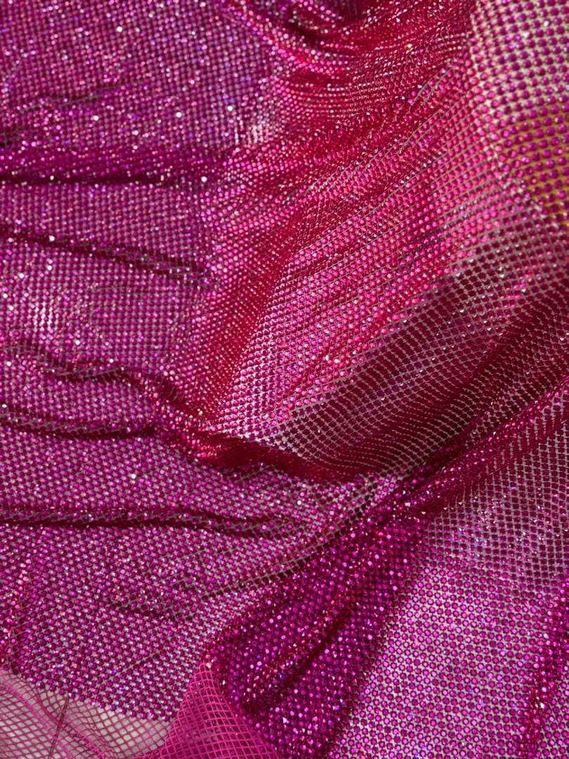 Luxury Fuchsia Fishnet Fabric With Rose Large Square Crystals ...