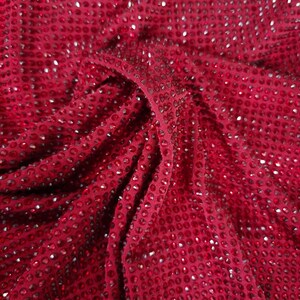 Luxury Ruby Red Fabric With Light Siam Crystals – Embellished Tulle for ...