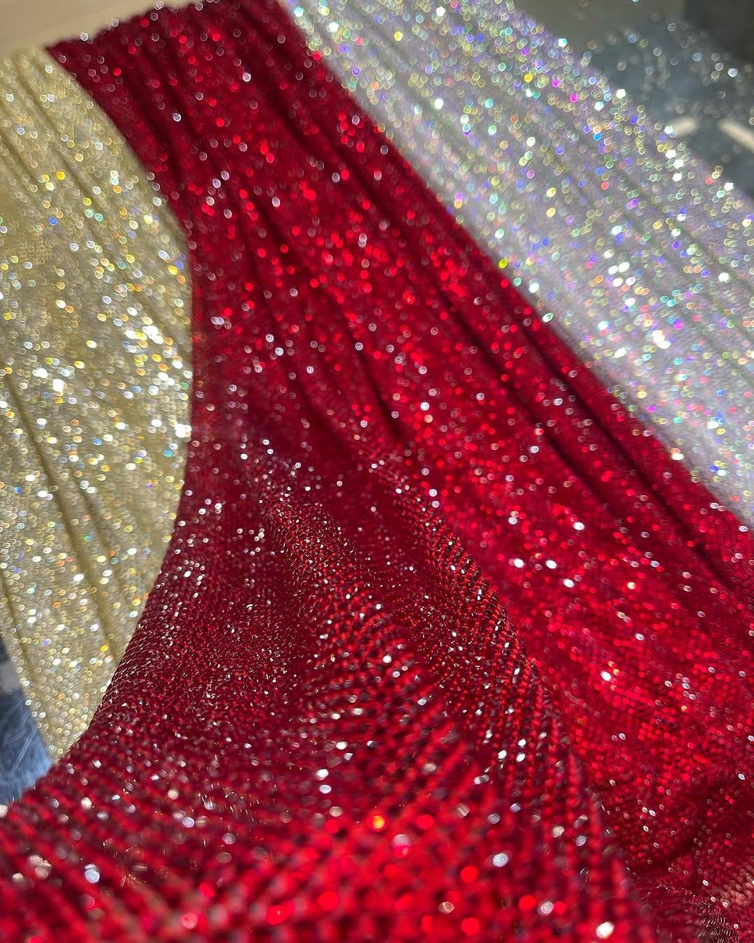 Stretch Fishnet Fabric With Round Hotfix Crystals – 4-way Stretch Mesh ...