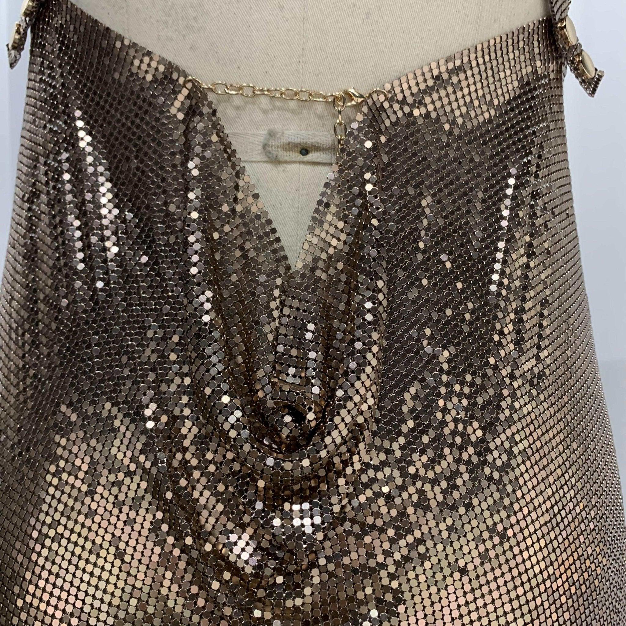 Bronze Metal Mesh Dress - Draped Cowl Neck, Crisscross Back - Etsy
