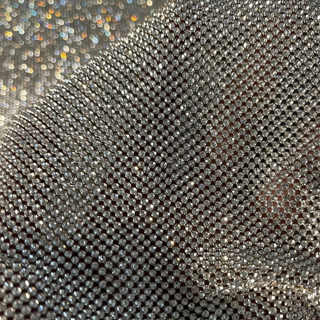 Luxury Silver Crystal Mesh Fabric – Chainmail Rhinestone Embellished ...