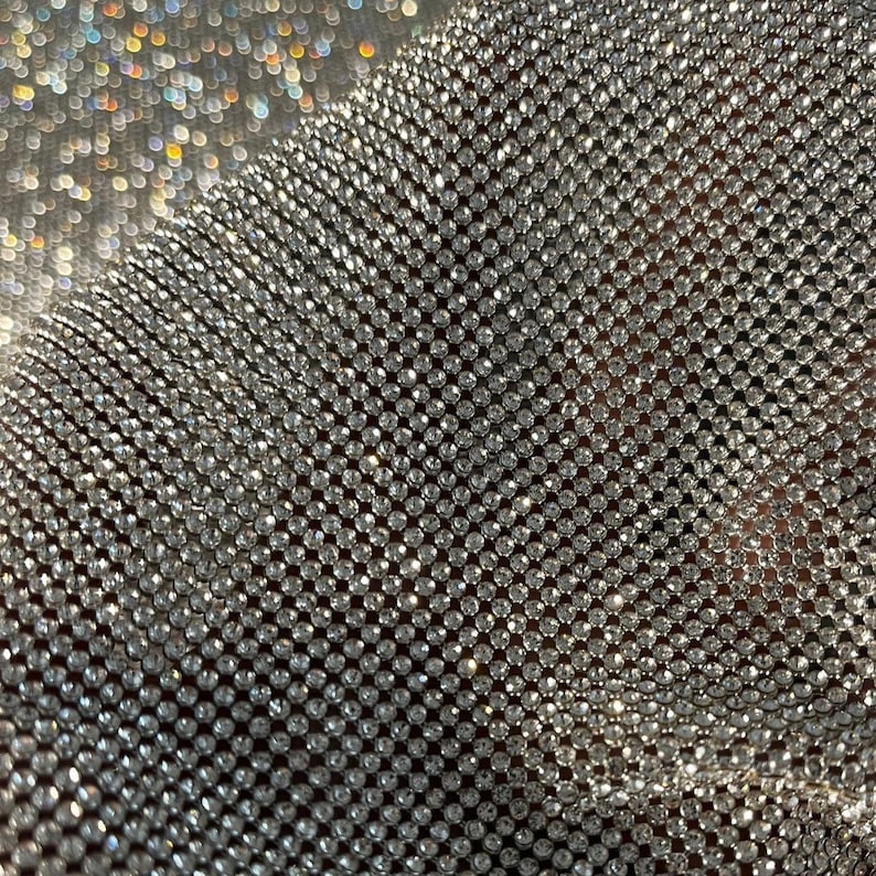 Luxury Silver Crystal Mesh Fabric – Chainmail Rhinestone Embellished ...